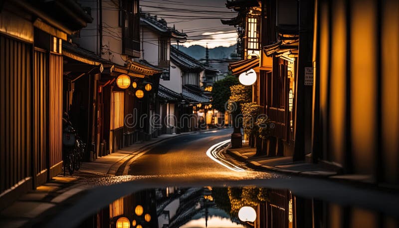 Reflection of Kyoto in Japan , Light and Buildings Stock Illustration ...