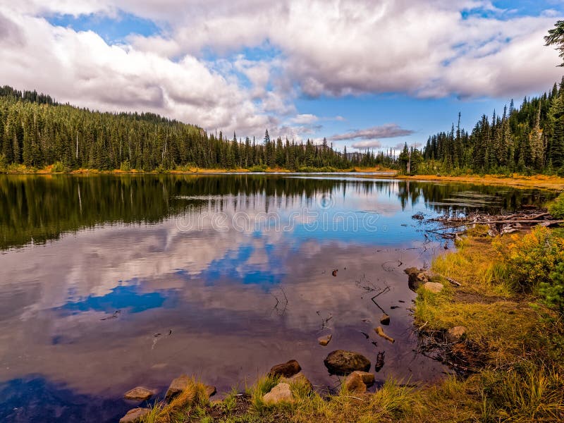 Reflection Lake stock image. Image of lake, clouds, park - 91524761
