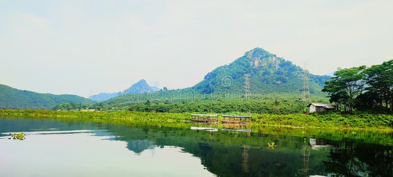 Reflection Lake Nature Green Mountain Morning Stock Photo - Image of ...