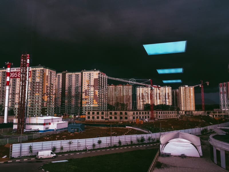 Spaceship Over a Construction Site Editorial Photography - Image of ...