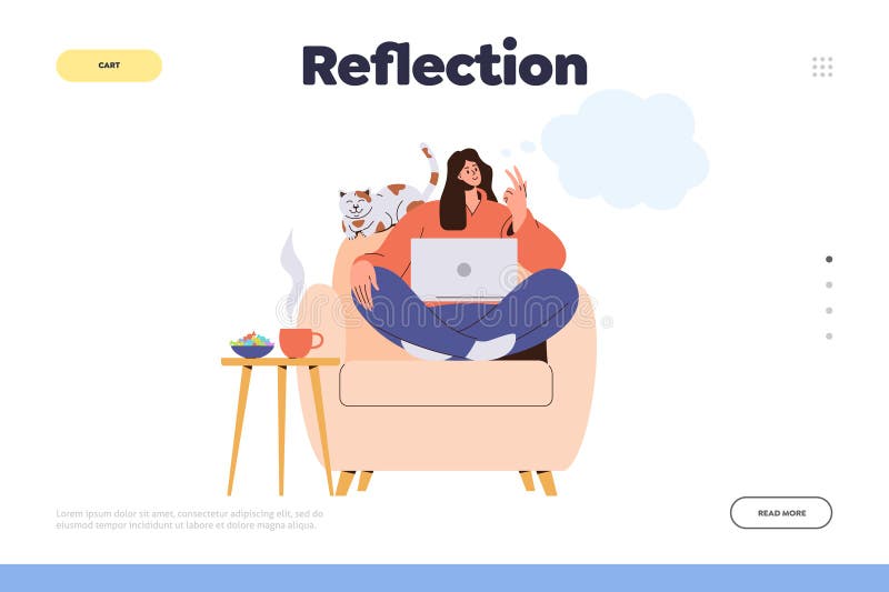 Reflection Landing Page Template with Pensive Woman Character Engaged ...