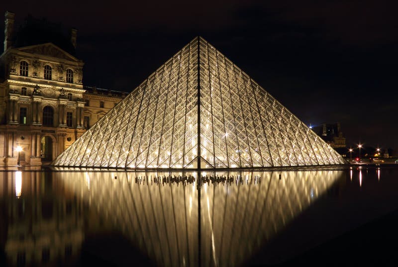 Reflection of Lighted Glass Pyramid Editorial Photo - Image of ...