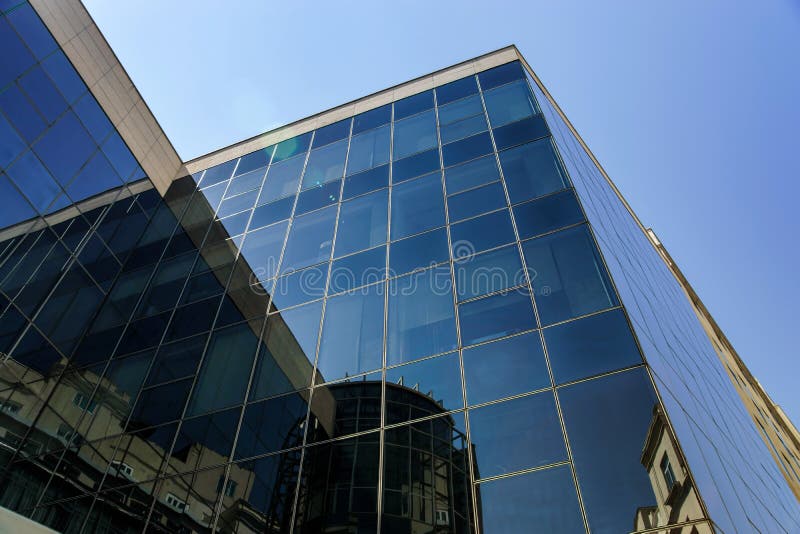 Reflection of Madrid Street in Modern Building Wall Stock Image - Image ...