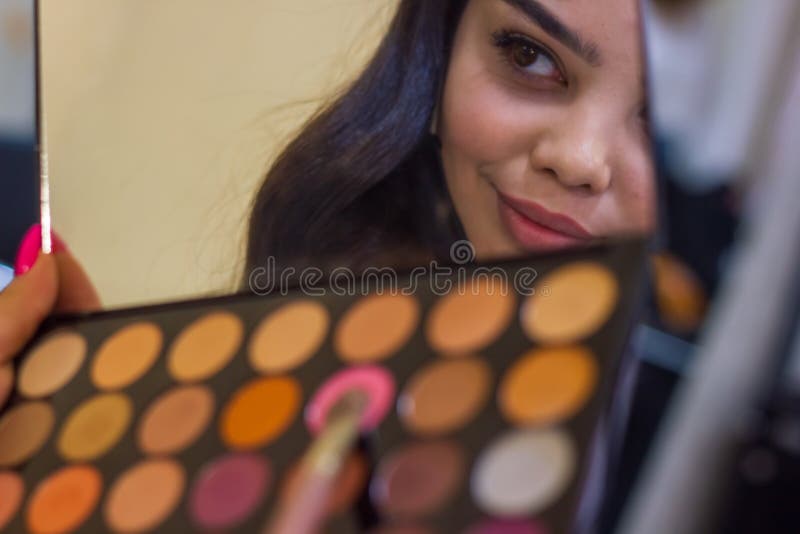 Reflection of a Make Up Artist in the Mirror Stock Image - Image of ...