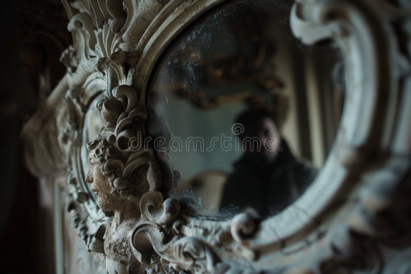 Reflection of a Man with No Shadow in an Ornate Mirror Stock Image ...