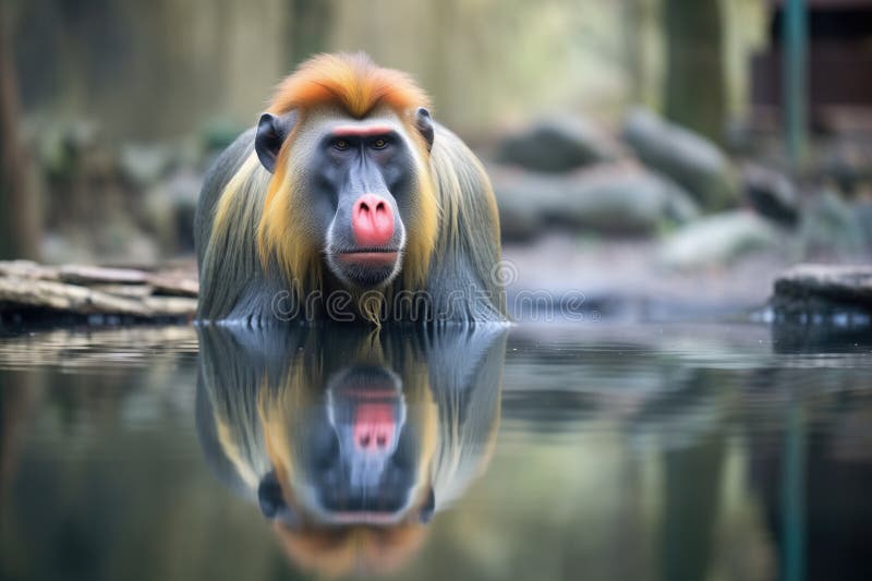 Reflection of a Mandrill in a Clear Forest Pool Stock Photo - Image of ...