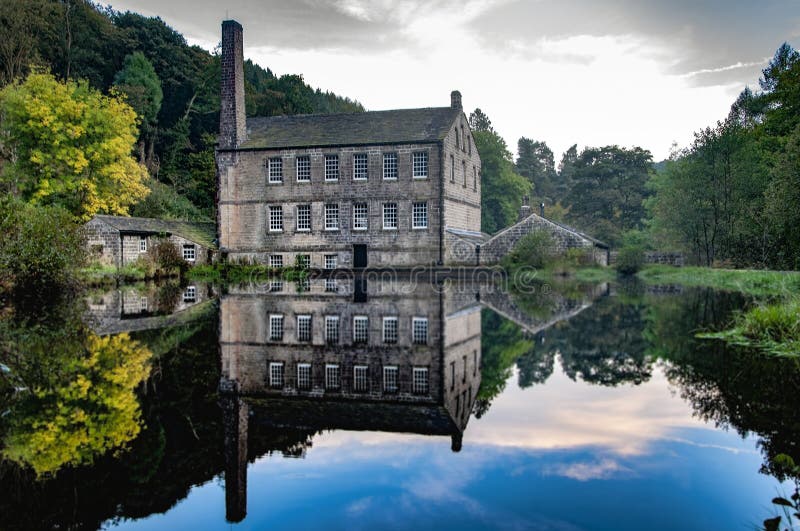 Reflection of Mill in Old Mill Pond Stock Image - Image of reflection ...