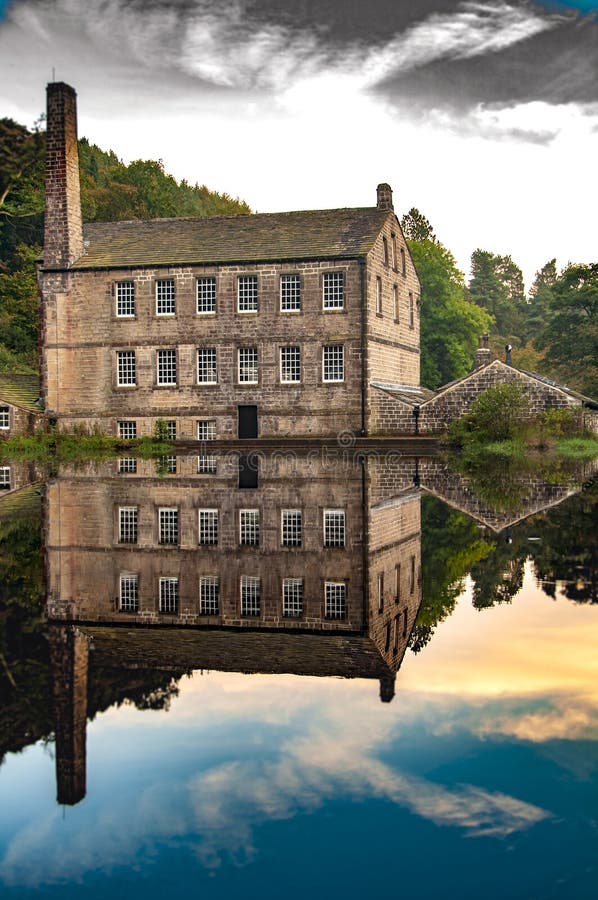 Reflection of Mill in Old Mill Pond Stock Image - Image of reflection ...