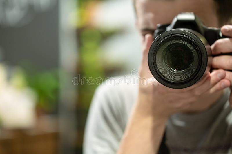 Reflection in the Mirror of a Man with a Camera Stock Image - Image of ...