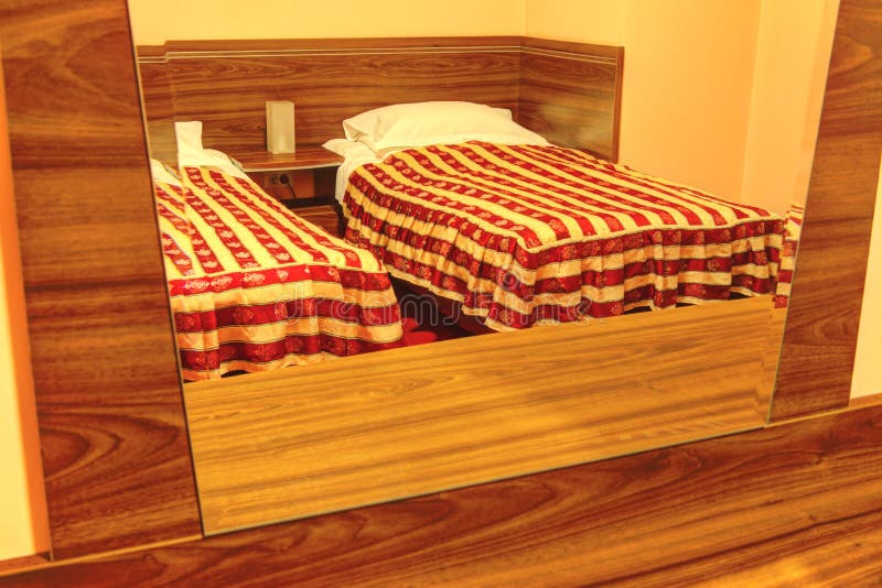 Reflection in the Mirror of Modern Living Room Stock Photo - Image of ...