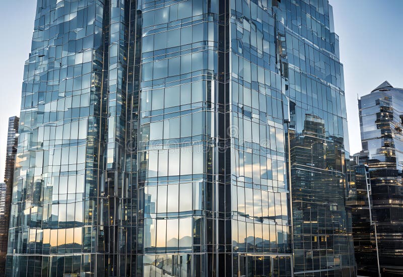 Reflection of Modern Skyscrapers in Windows of Office Building, during ...
