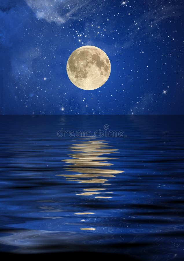 Reflection of the Moon and Stars Stock Illustration - Illustration of ...