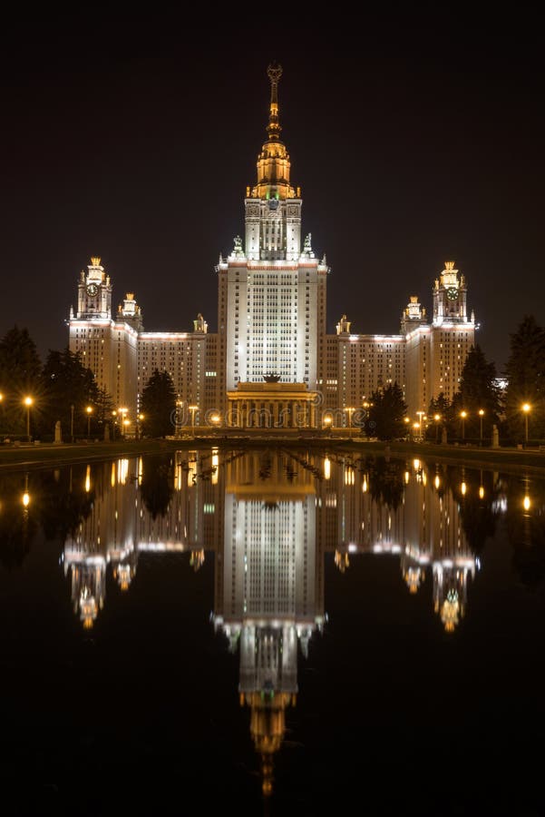 Reflection of the Moscow State University Building Stock Image - Image ...