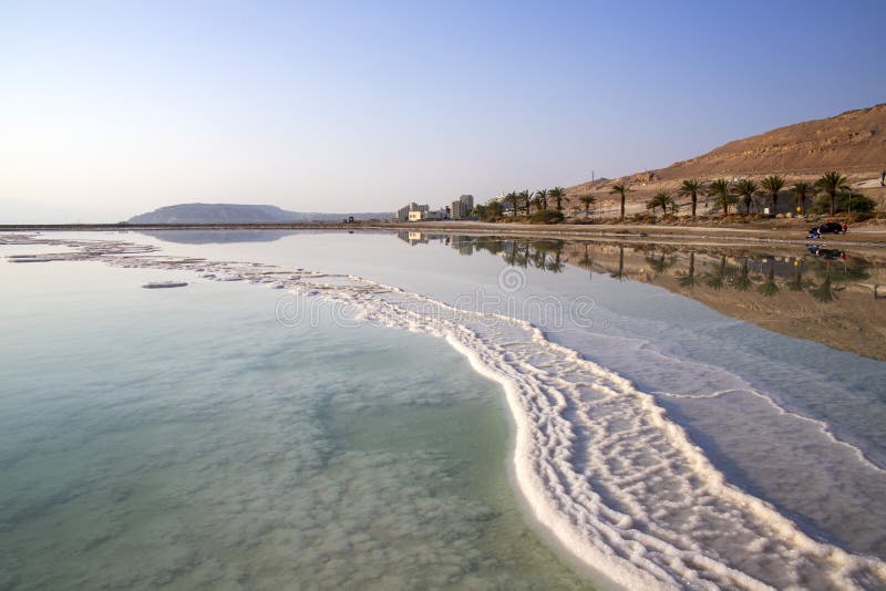 Reflection of Mountains and Palm Trees in the Water of the Dead Sea ...