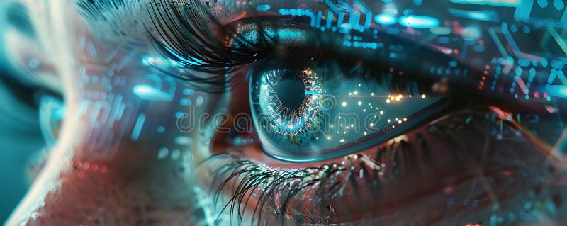 The Reflection of the Neural Network in the Eye Stock Photo - Image of ...