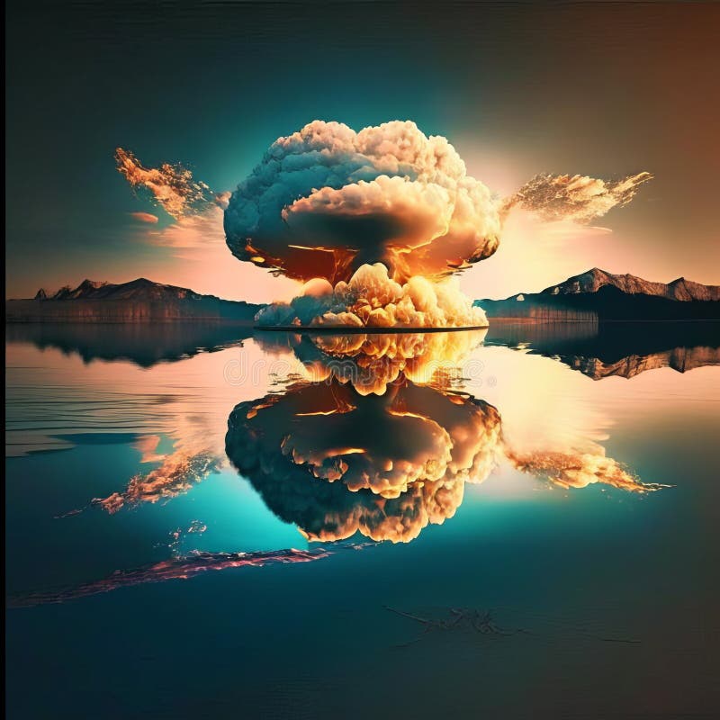 Reflection of a Nuclear Explosion in Water. Stock Illustration ...