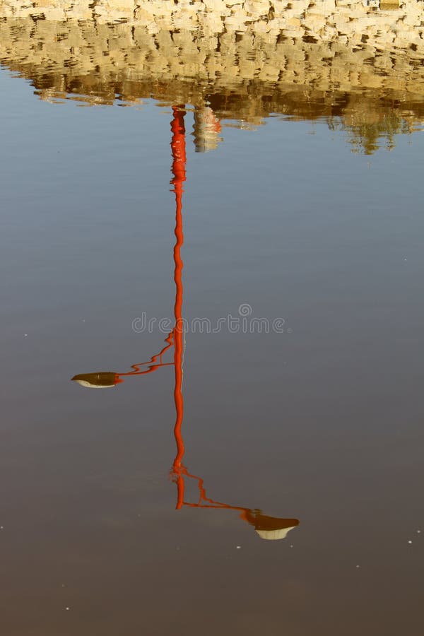 Reflection of Objects on a Glass and Water Surface. Stock Image - Image ...