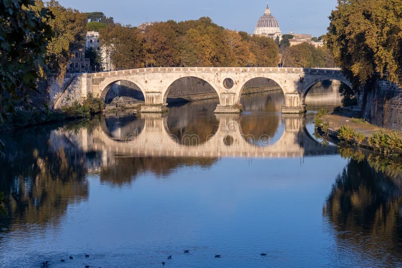 Reflection of an Old Bridge in Rome, Italy. Stock Photo - Image of ...