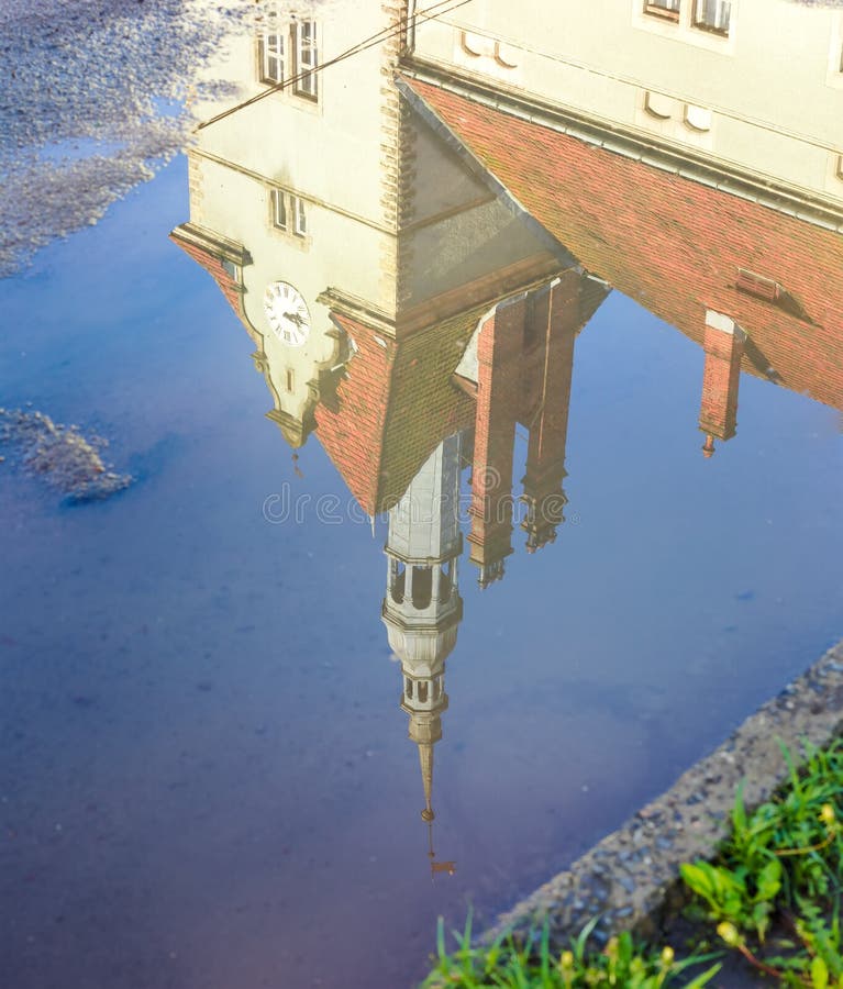 Reflection of the Old Castle in a Puddle Stock Photo - Image of tower ...