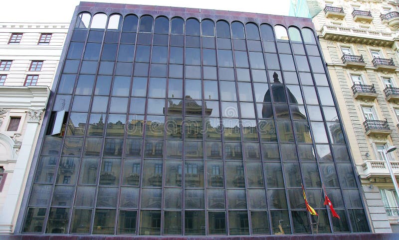 Reflection of One Building in the Glass Facade of Another, Madrid Stock ...