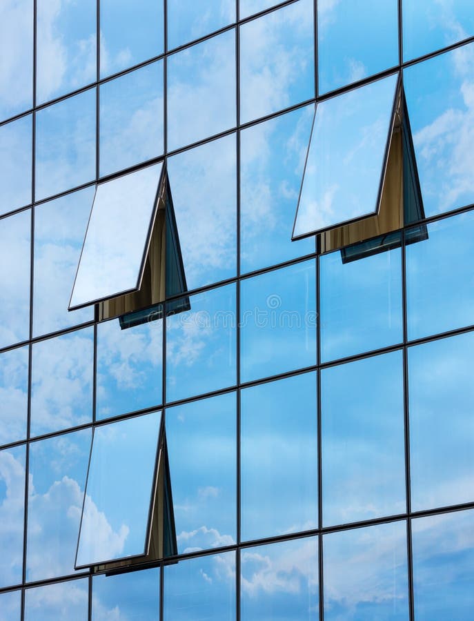 Reflection in Open Windows of Skyscraper Stock Image - Image of office ...