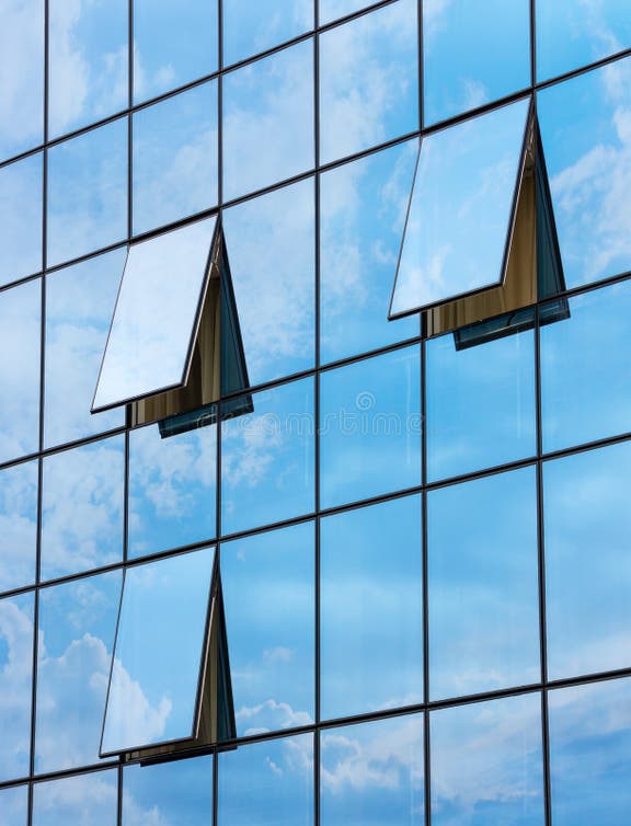 Reflection in Open Windows of Skyscraper Stock Image - Image of office ...