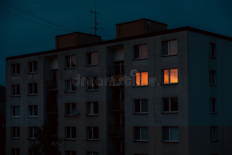 Reflection of Orange Colorful Sky on the Window of Flat Stock Photo ...