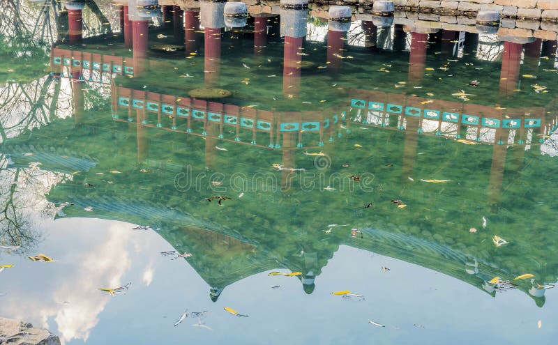 Reflection of Oriental Pavilion in Water Stock Image - Image of asian ...