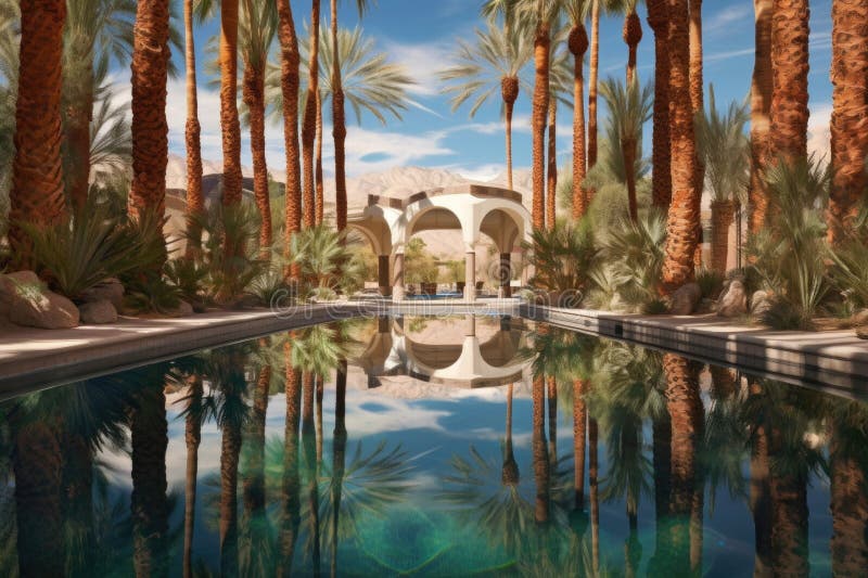Desert Oasis, with View of Towering Sand Dunes and Rolling Waves Stock ...