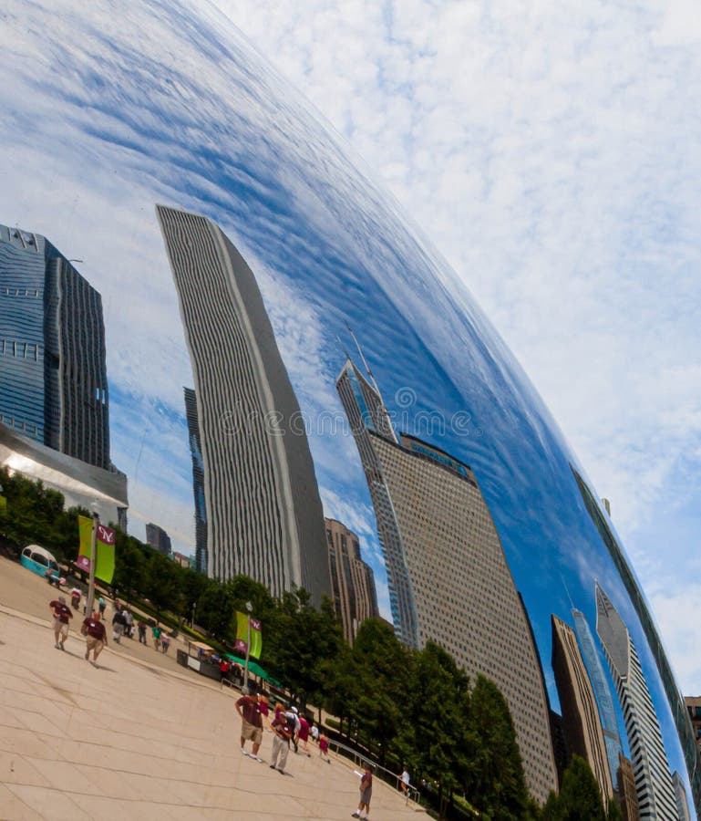 Reflection of People and the Chicago Skyline at the Cloud Gate Sculpture Editorial Stock Photo ...