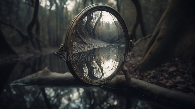 A Reflection of a Person in a Mirror in a Forest with a Reflection of ...