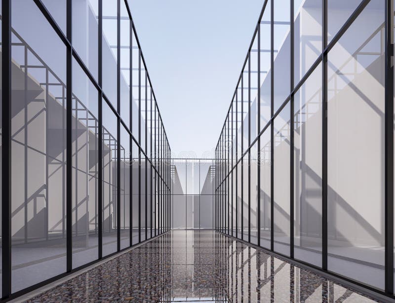 Reflection Pond between Glass Building 3d Render Stock Illustration ...