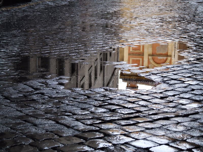 Reflection in Puddles after Rain Stock Photo - Image of street ...