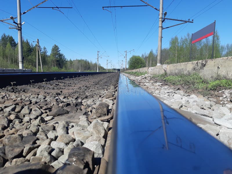 The reflection on the rail stock image. Image of reflection - 116603133