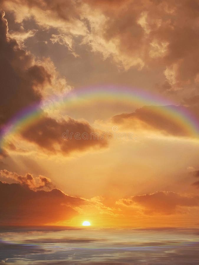 Rainbow in the sunset stock photo. Image of reflection - 136253976