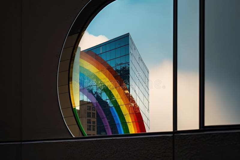 Reflection of the Rainbow, Seen on a Glass Building in the Heart of the ...