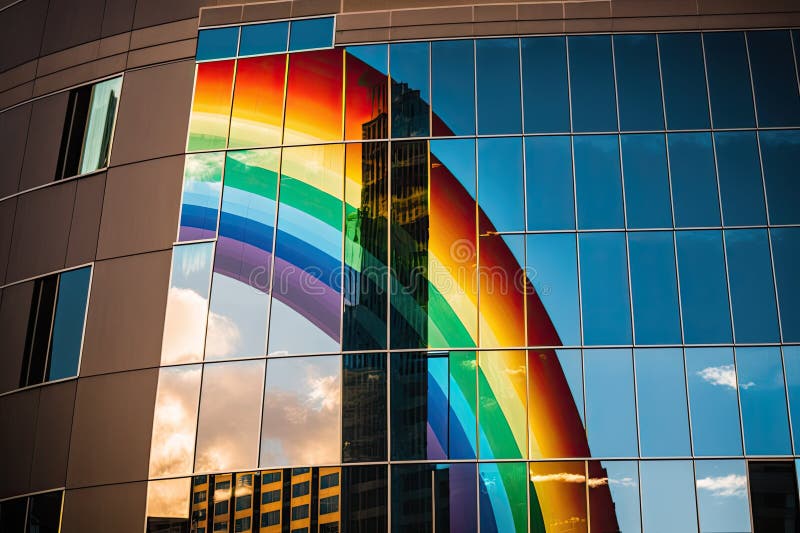 Reflection of the Rainbow, Seen on a Glass Building in the Heart of the ...