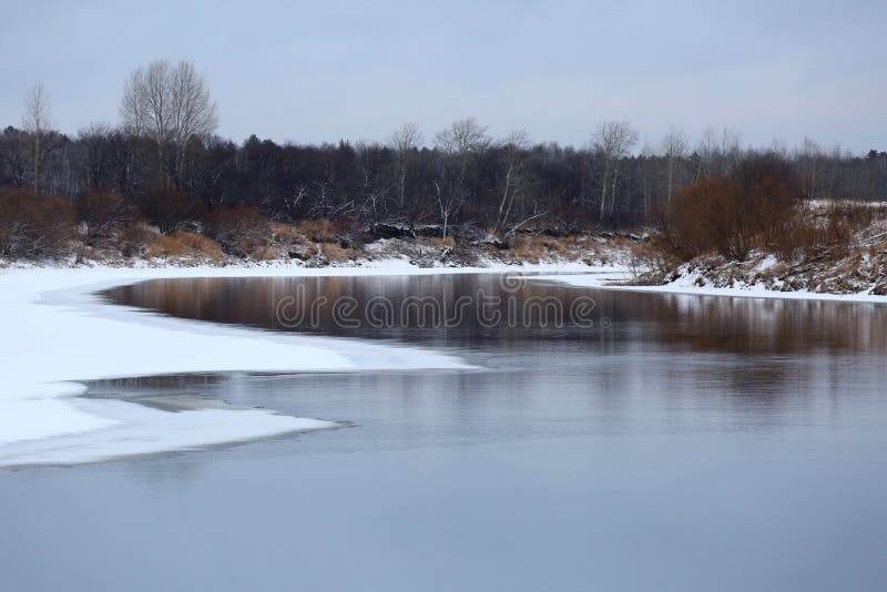 Freezing river stock photo. Image of forest, snow, bush - 131842254