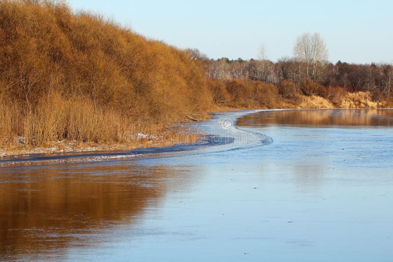 Freezing river stock image. Image of bank, reflection - 163700535