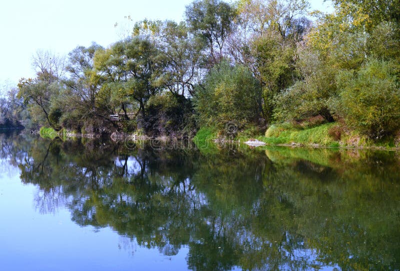 Reflection in the river stock photo. Image of autumn - 129669548