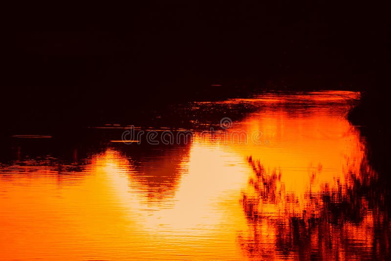 Reflection River and Shadow Tree in Water Beautiful Sunset Nature Stock ...