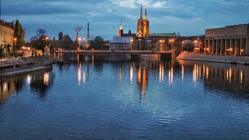 Reflection in the River of Wroclaw City, Poland Stock Image - Image of ...