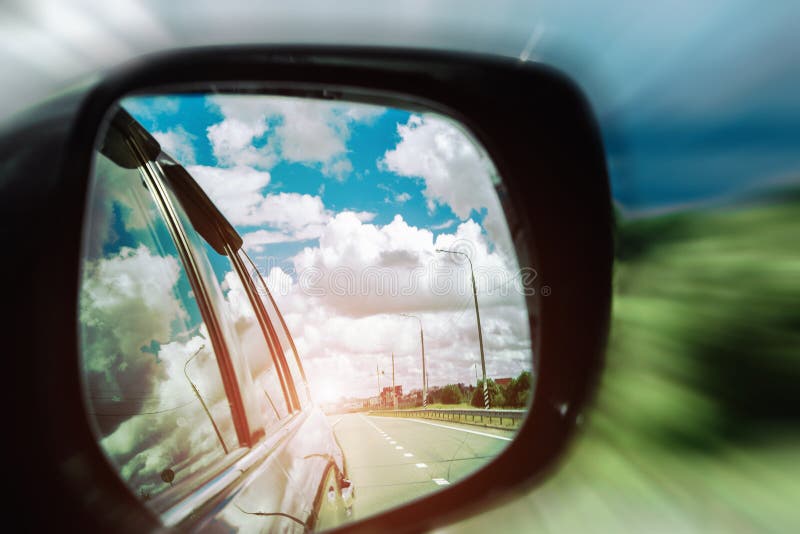 Reflection of the Road in the Mirror of the Car Stock Image - Image of ...