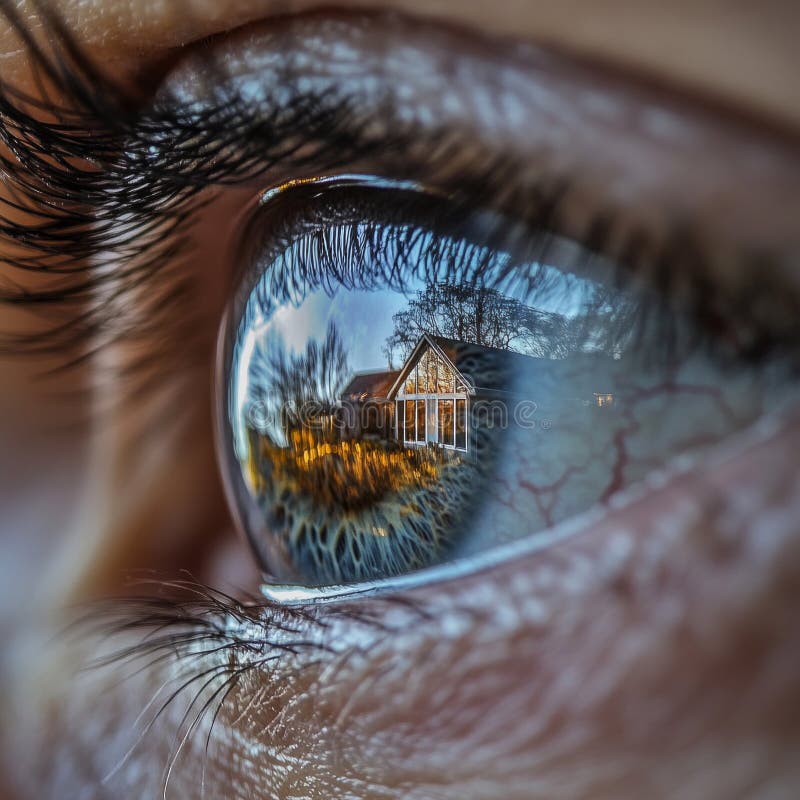 Reflection of a Rustic House in a Human Eye Close-up Stock Photo ...