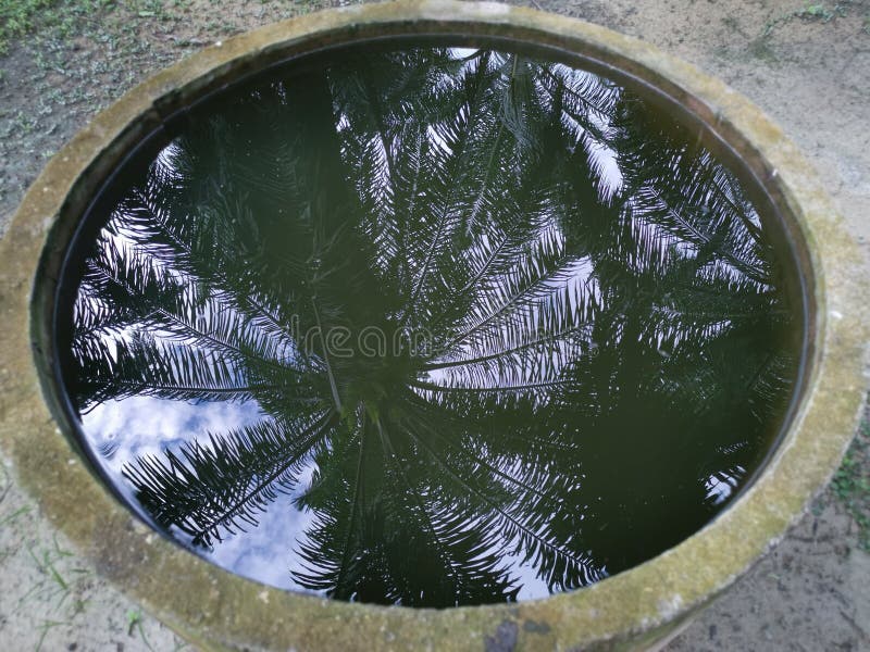 Reflection Scene on the Surface of the Concrete Well Fill with Water ...