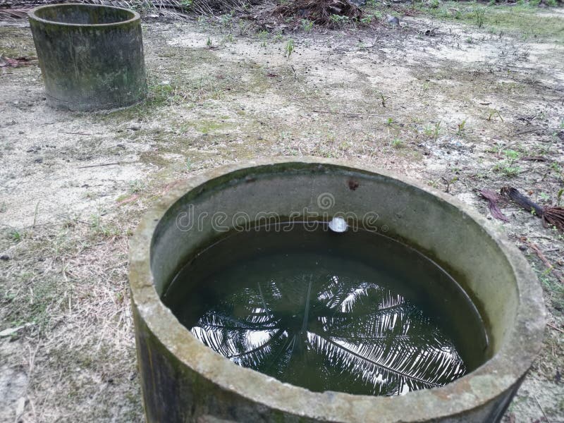 Reflection Scene on the Surface of the Concrete Well Fill with Water ...