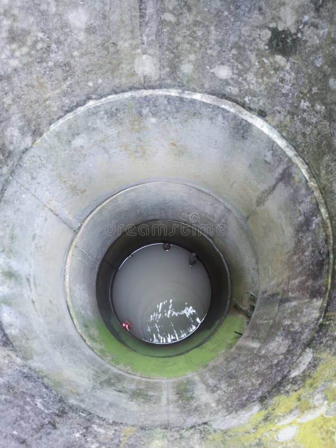 Reflection Scene on the Surface of the Concrete Well Fill with Water ...