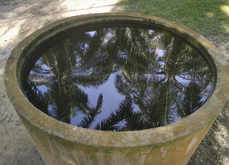 Reflection Scene on the Surface of the Concrete Well Fill with Water ...