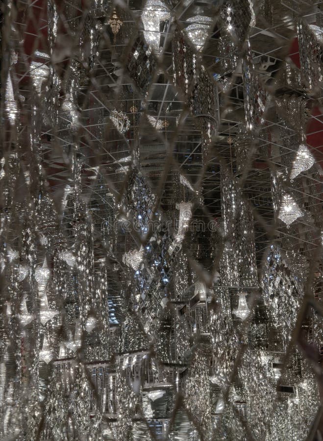 Reflection of Shining Lighting from the Chandeliers on Curved Mirrored ...