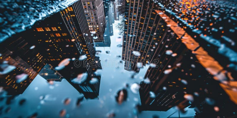 A Reflection Shot of a Cityscape in a Puddle after Rain, Capturing the ...